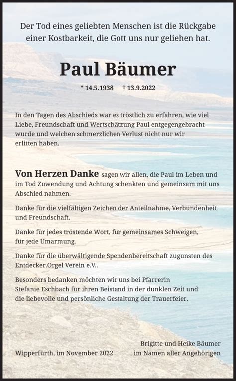 Traueranzeigen Von Paul Bäumer Wirtrauern