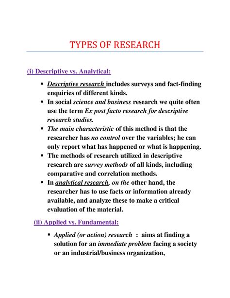 Types Of Reasearch Lecture Notes 5 Types Of Research I