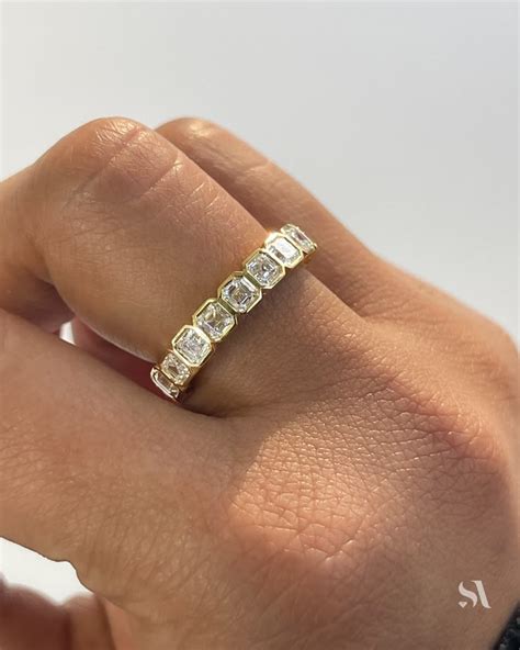 Asscher Cut Bezel Set Ring With Band Eternity Ring Moissanite