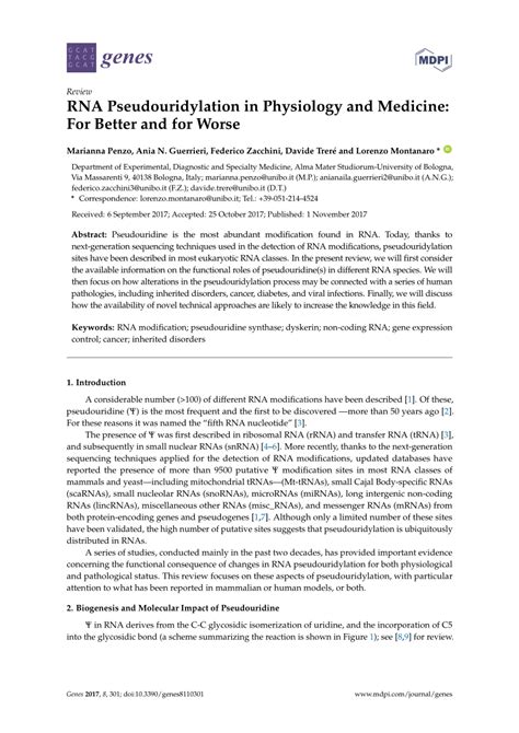 Pdf Rna Pseudouridylation In Physiology And Medicine For Better And For Worse