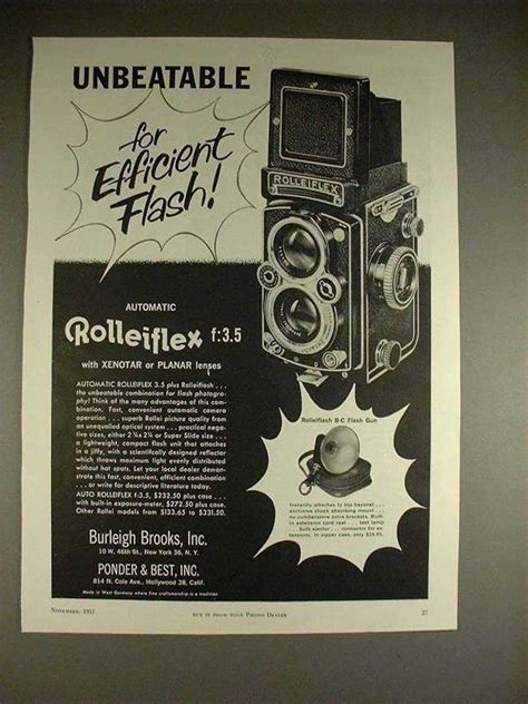 1957 Rollei Rolleiflex F 3 5 Camera Ad Efficient Flash S062