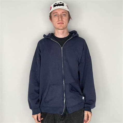 Vintage Vintage 90s Faded Blank Navy Zip Up Hoodie Grailed