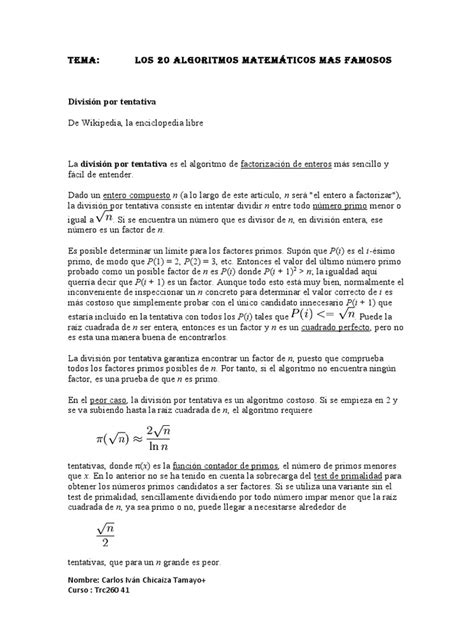 Los 20 Algoritmos Más Famosos Pdf Números Conceptos Matemáticos