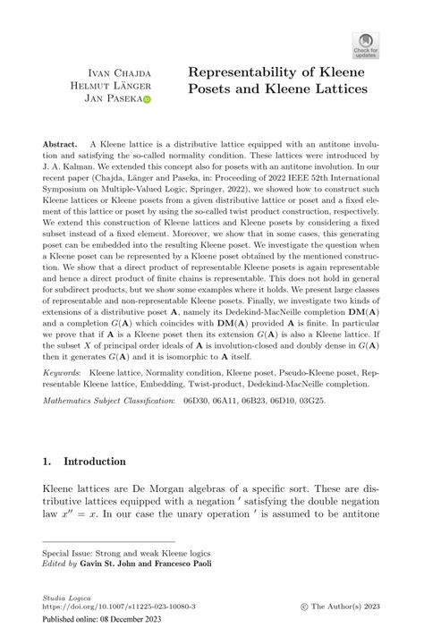 Pdf Representability Of Kleene Posets And Kleene Lattices