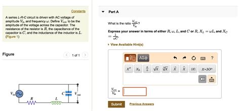 Constants Part A Series L R C Circuit Is Driven With Ac Voltage Of