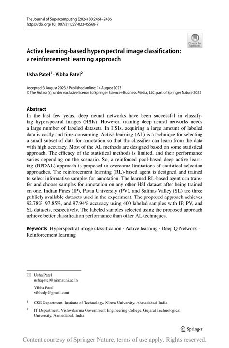 Active Learning Based Hyperspectral Image Classification A Reinforcement Learning Approach
