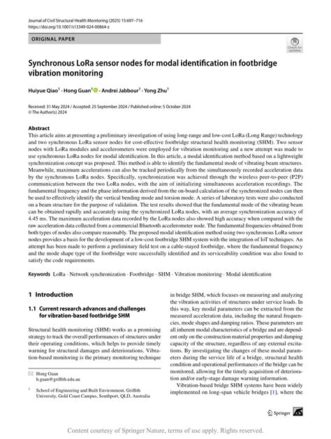 Pdf Synchronous Lora Sensor Nodes For Modal Identification In Footbridge Vibration Monitoring