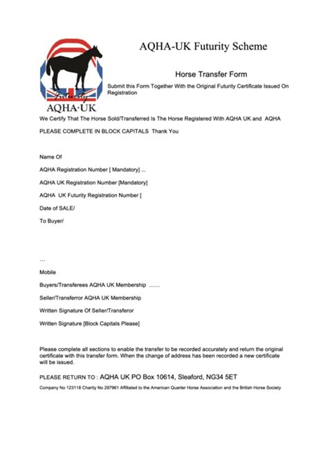 Aqha Transfer Form Printable