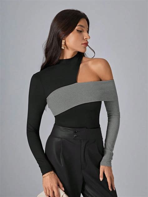 Firerie Colorblock Cut Out Asymmetrical Neck Tee Shein Usa