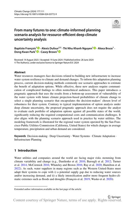 From Many Futures To One Climate Informed Planning Scenario Analysis For Resource Efficient