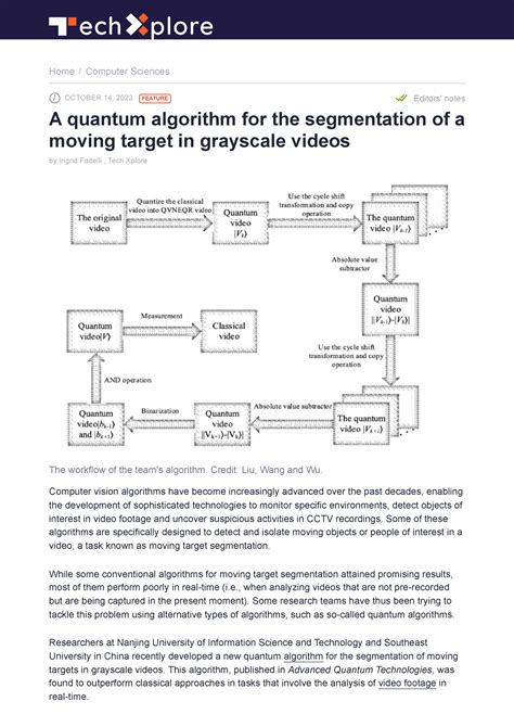 a quantum algorithm for the segmentation of a moving target in