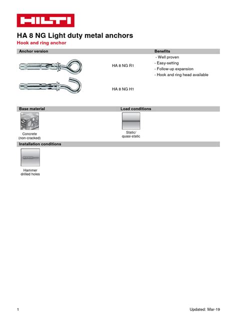 Technical Data Sheet For Ha 8 Ng Ring Anchor Technical Information