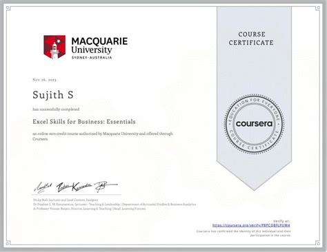 Completed Excel Course By Macquarie University Sujith S Posted On The