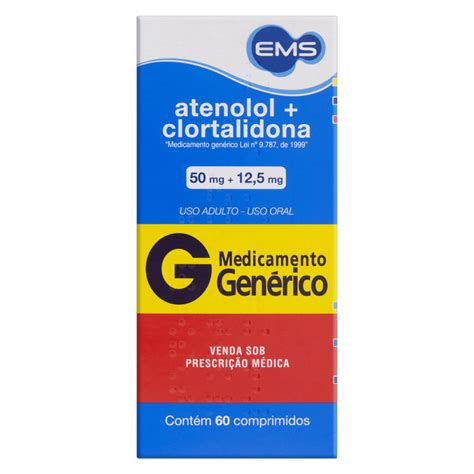 Atenolol Clortalidona 50mg 12 5mg Genérico Ems 60 Comprimidos