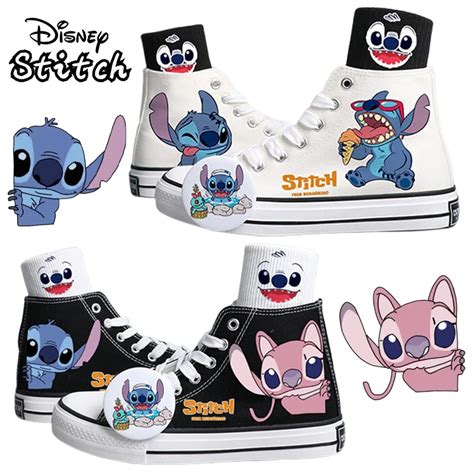 디즈니 스티치 가황 신발 귀여운 스니커즈 캔버스 신발 학생 여성 플랫 편안한 통기성 높은 신발 선물