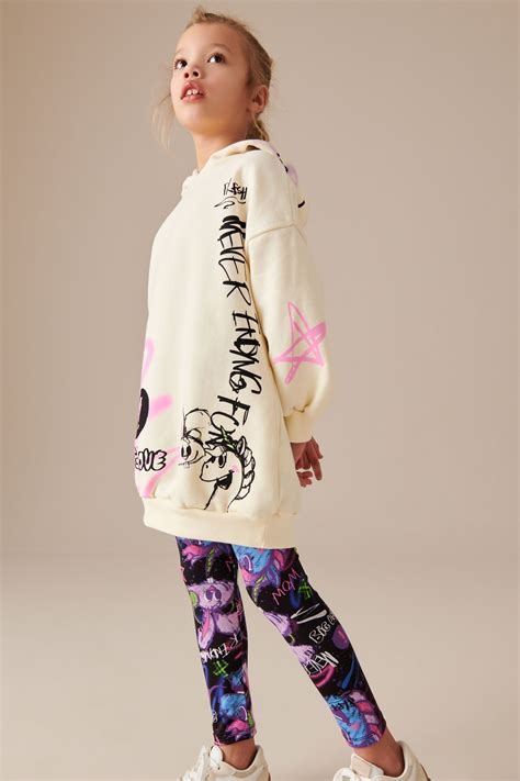 Multi Purple Graffiti Longline Hoodie And Legging Set 3 16yrs