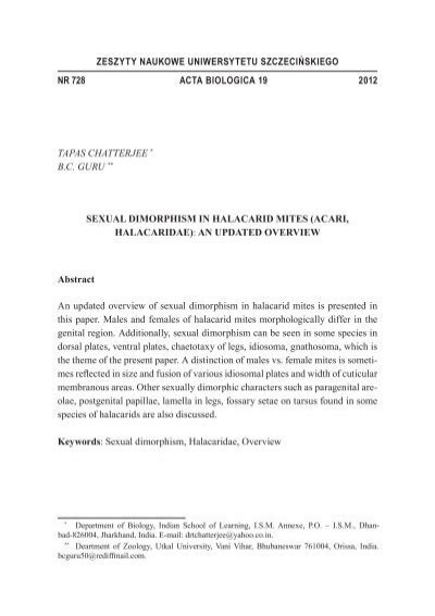 9 Sexual Dimorphism In Halacarid Mites Acari Halacaridae