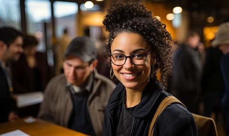 Woman With Glasses Sitting At Table Premium Ai Generated Image