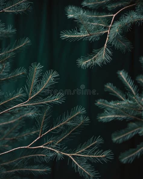 Dark Green Pine Tree Branches On A Black Background Stock Image Image Of Green Scenery 354134441