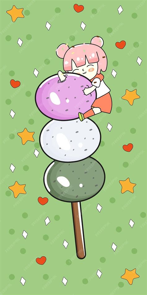 Premium Vector Cute Girl With Sweet Dango