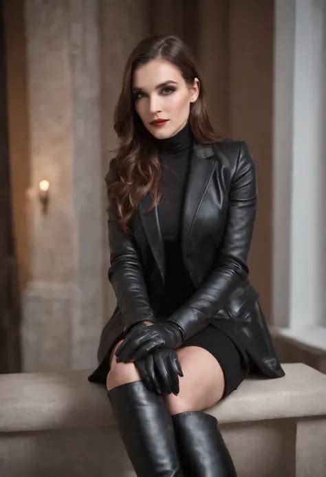Black Leather Gloves With Five Fingers In Both Hands Black Leather