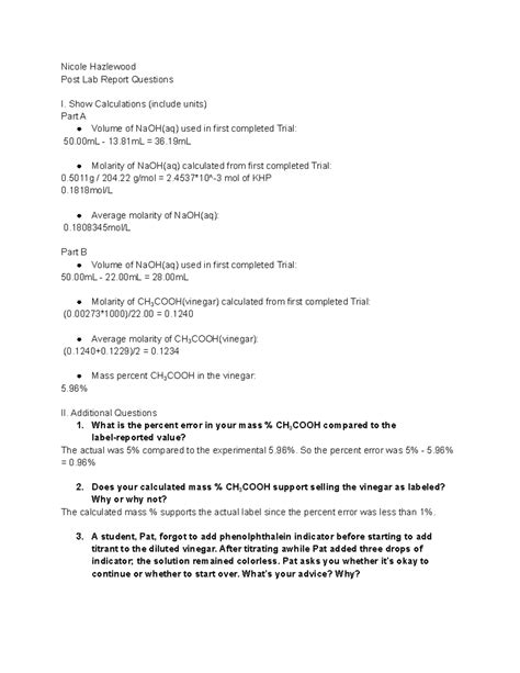 Post Lab 4 Post Lab 4 Nicole Hazlewood Post Lab Report Questions I