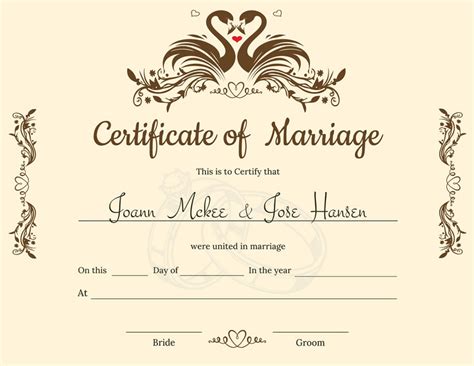 Regal Marriage Certificate Template Landscape Wordlayouts