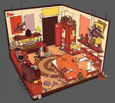 Architectural Drawing Of A Room With Furniture And Clutter