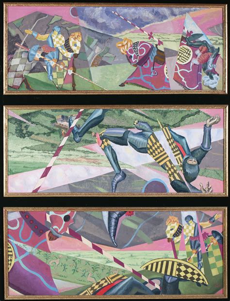 Christopher Hedley Dent Falling Knight Triptych 20th Century Triptych Oil On Board