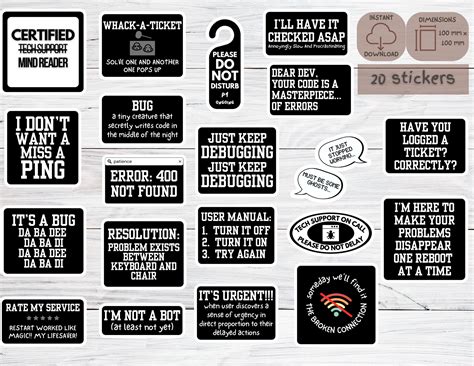 Tech Support Humor Sticker Pack Sticker Pack Printable Set Of 20 Funny Tech Themed Stickers
