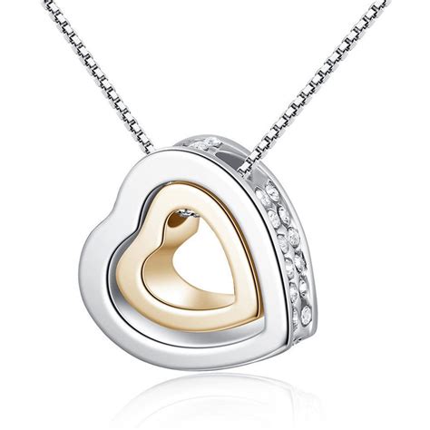 Elegant Double Heart Rhinestone Eternal Love Silvergold Necklace