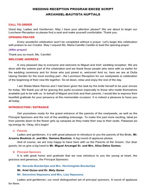 Wedding Reception Program Emcee Script Pdf Wedding Bride