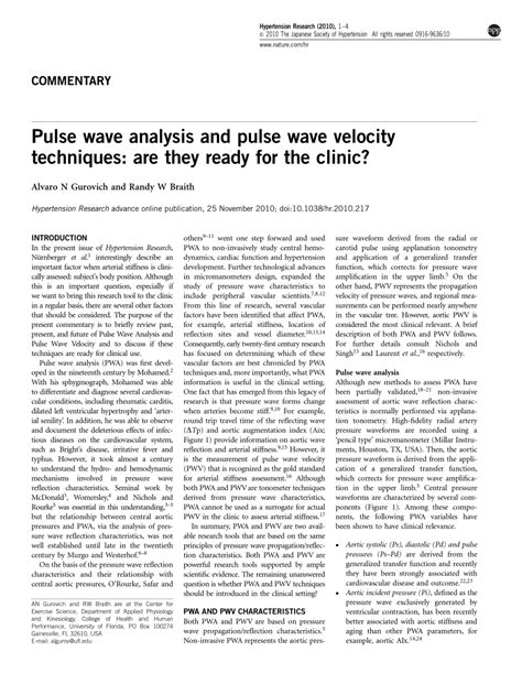 Pdf Pulse Wave Analysis And Pulse Wave Velocity Techniques Are They