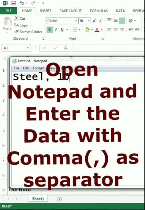 importing text file data into ms excel with comma delimiter separator