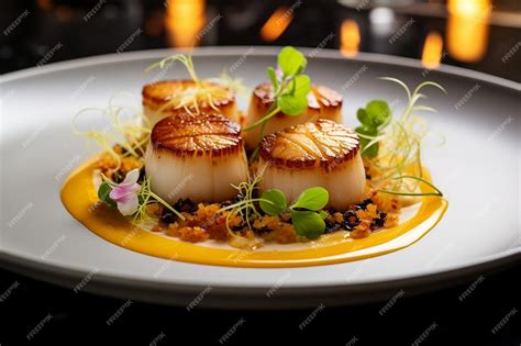 Premium Ai Image Gourmet Delight Scallops At A Michelin Star Restaurant Generative Ai