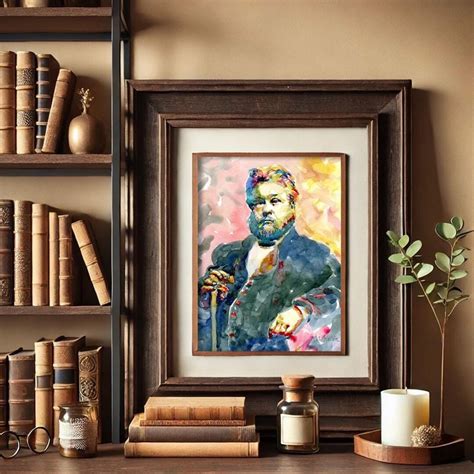 G K Chesterton Watercolor Art Print Colorful Modern Portrait Of