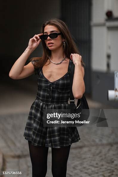 Mathilda Röttger Wearing Black Shades Black Plaid Jumpsuit Black