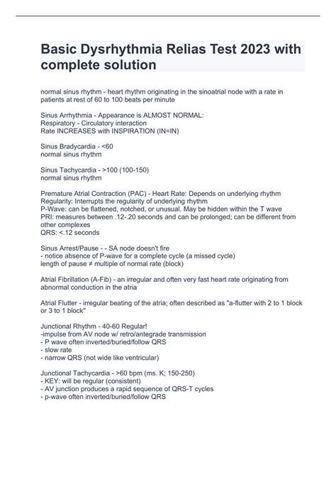 Basic Dysrhythmia Relias Test 2023 With Complete Solution Basic