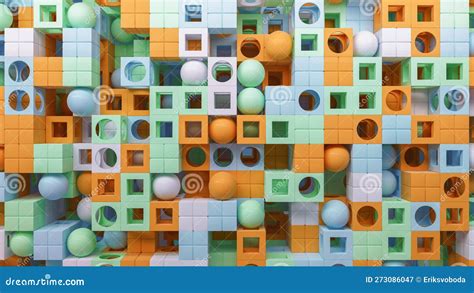 Wall From Abstract Three Dimensional Composition From Geometric Shapes Stock Illustration