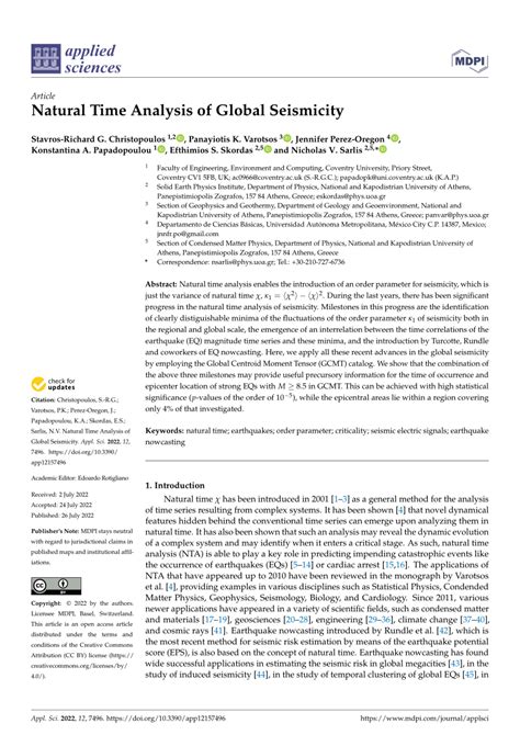 Pdf Natural Time Analysis Of Global Seismicity