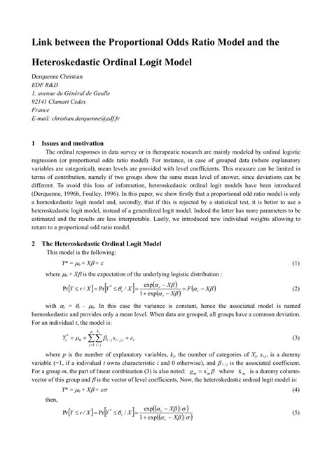 Pdf Link Between The Proportional Odds Ratio Model And The Heteroskedastic Ordinal Logit Model