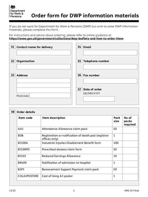 Fillable Online Order Form For Dwp Information Materials Fax Email
