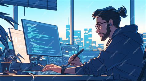 Premium Vector South Asian Male Software Developer In His 20s Writing