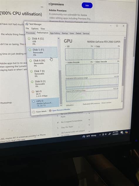 premier pro slow speeds even though not utilizing cpu gpu or ram r