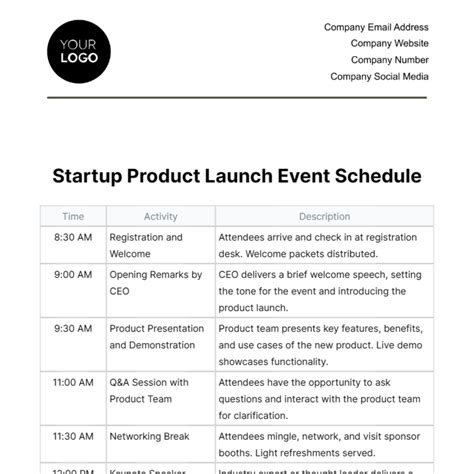 Startup Product Launch Event Schedule Template Edit Online And Download