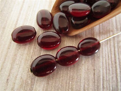 12x9mm Flat Oval Garnet Red Czech Glass Beads 20pc Etsy