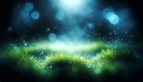 Grass Blades With Sparkling Dew Highlighted By Soft Night Lights