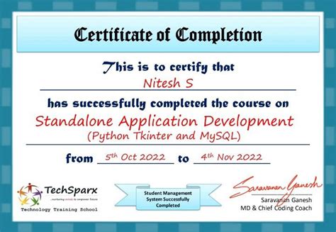 Python Tkinter Mysql Softwaredevelopment Certification Techjourney Nitesh Suresh