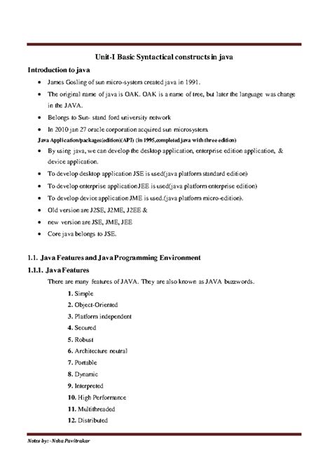 Unit 1 Notes Basic Syntactical Constructs In Java Cs101 Studocu