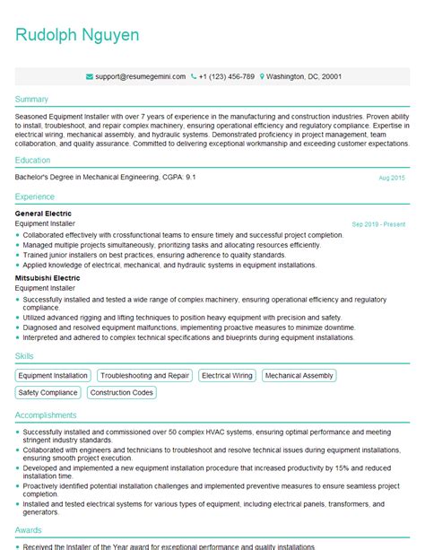 Equipment Installer Resume Template Resumegemini Online Resume Builder